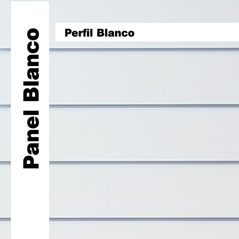 Panel de lama blanco ranurado con guías blancas - Tablero decoración tienda